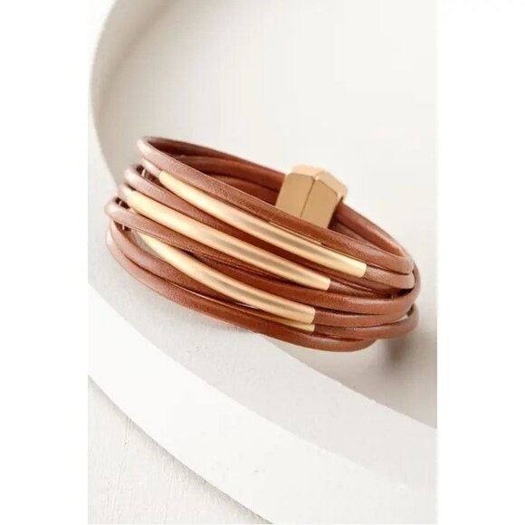 Jewelry | On The Rail Leather Gold Metal Plated Cuff Bracelet | Poshmark